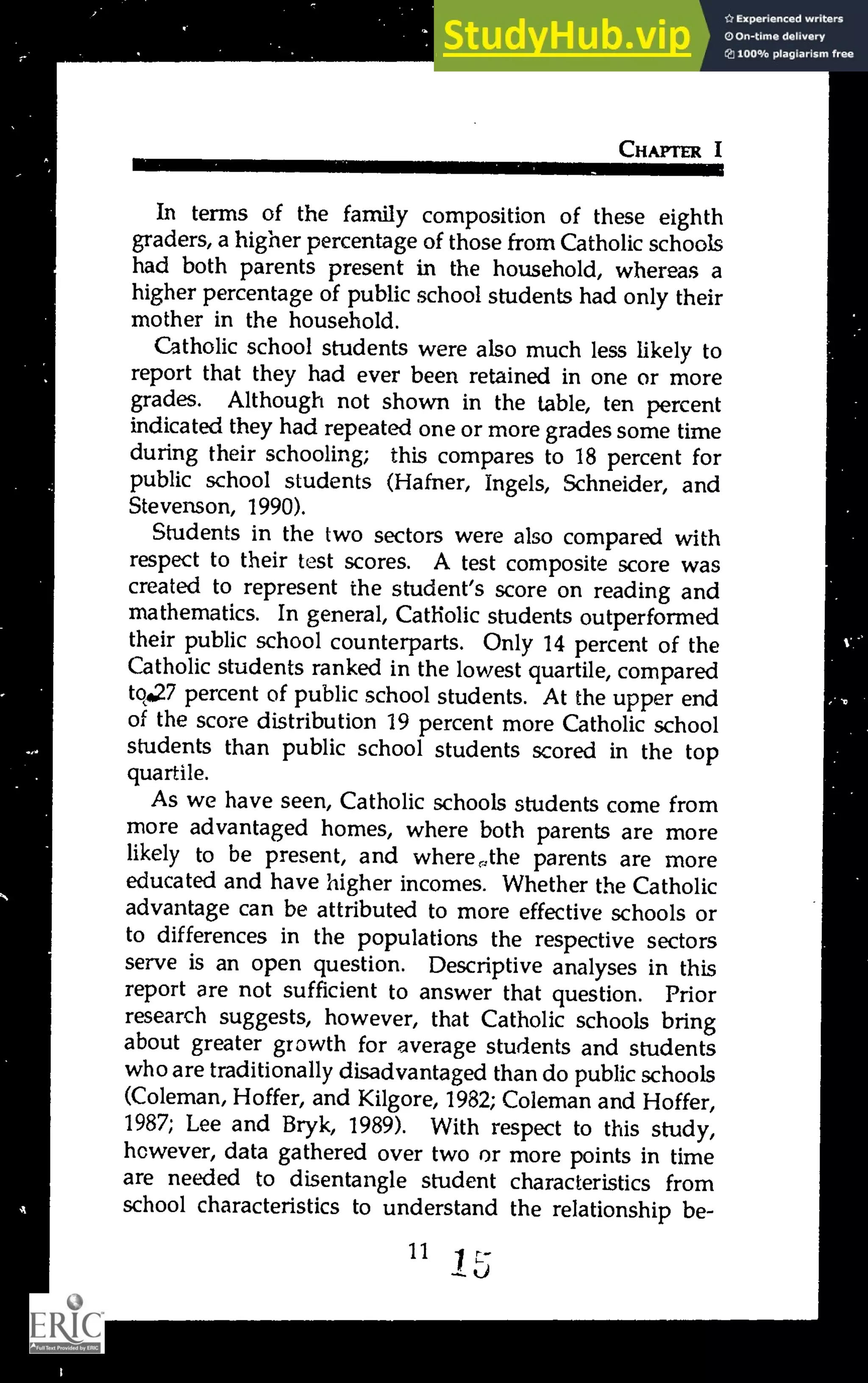 A Profile Of Eighth Graders In Catholic Schools. Based On The National ...