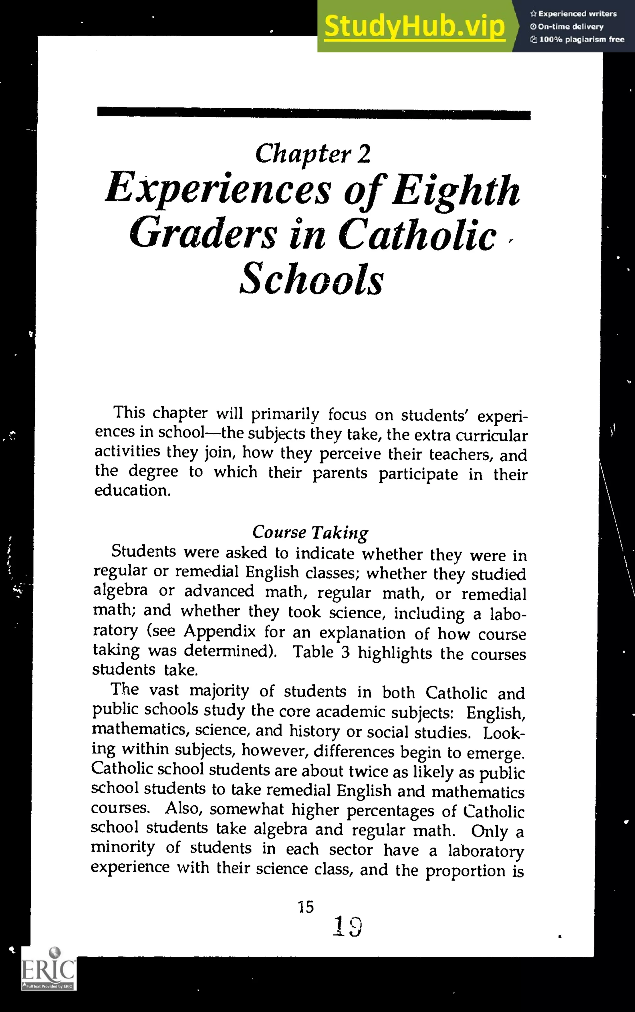 A Profile Of Eighth Graders In Catholic Schools. Based On The National ...