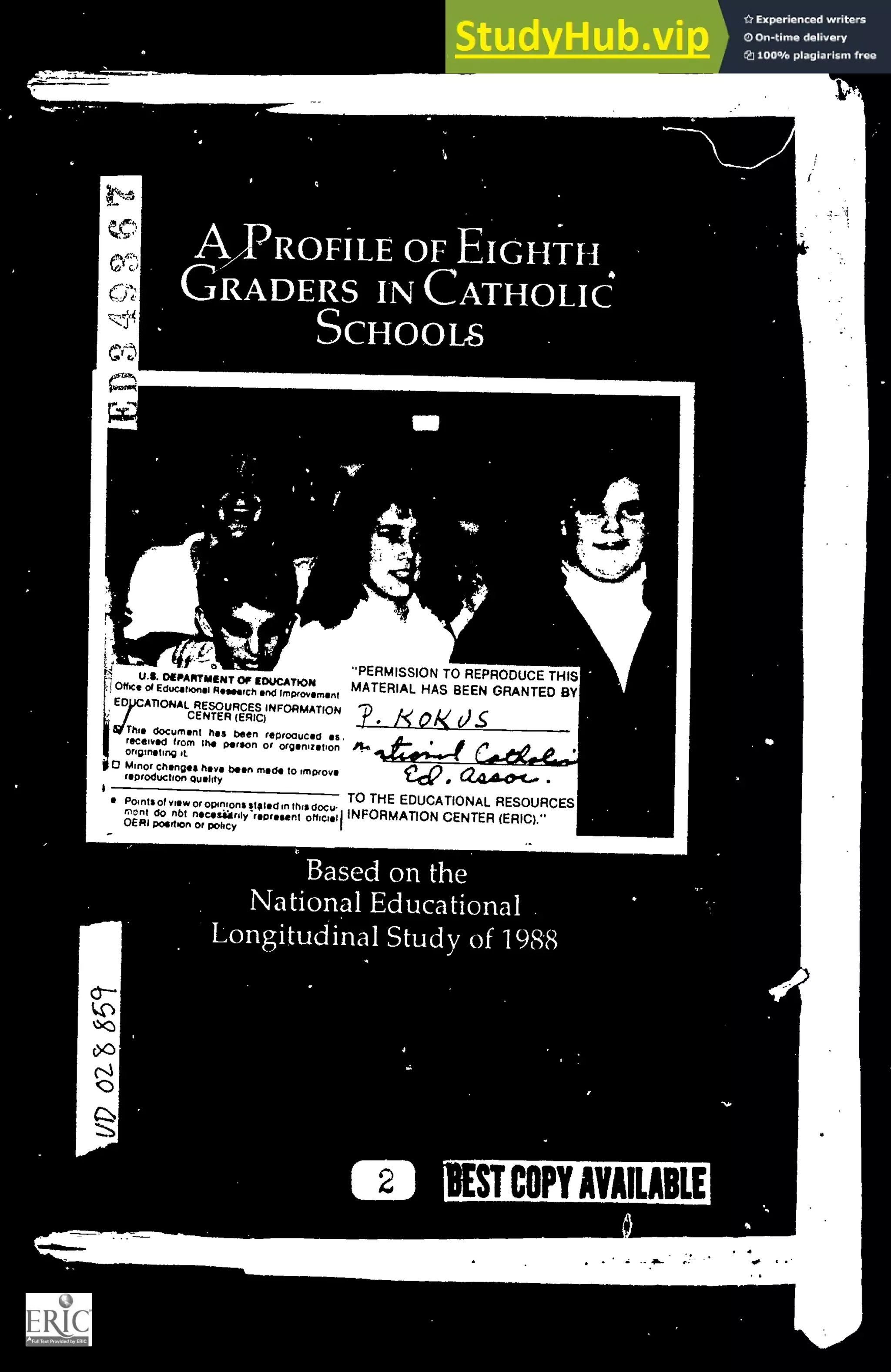 A Profile Of Eighth Graders In Catholic Schools. Based On The National ...