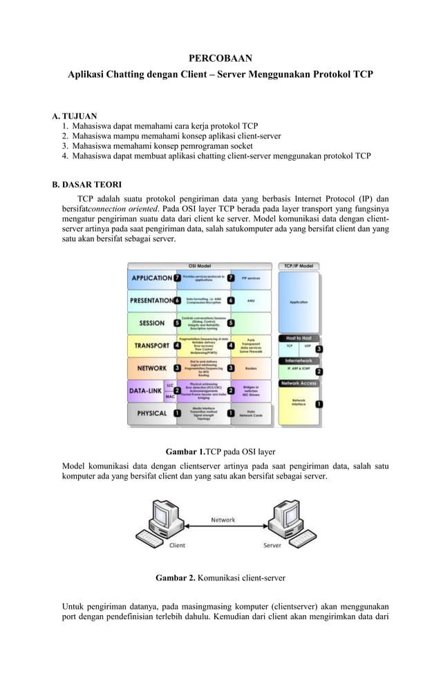 Aplikasi Chatting dengan Client-Server Menggunakan Protokol TCP | DOCX