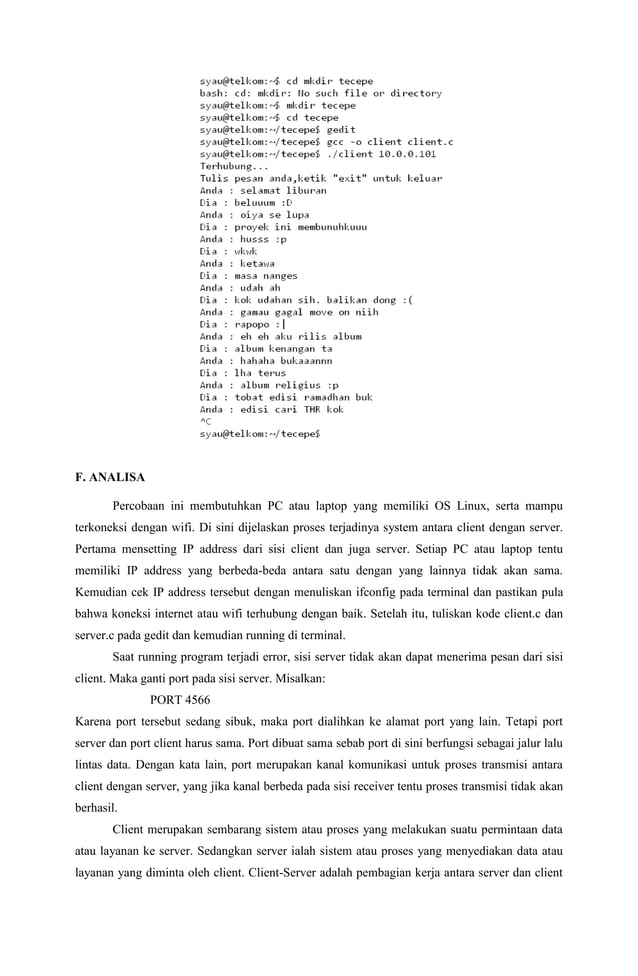 Aplikasi Chatting dengan Client-Server Menggunakan Protokol TCP | DOCX
