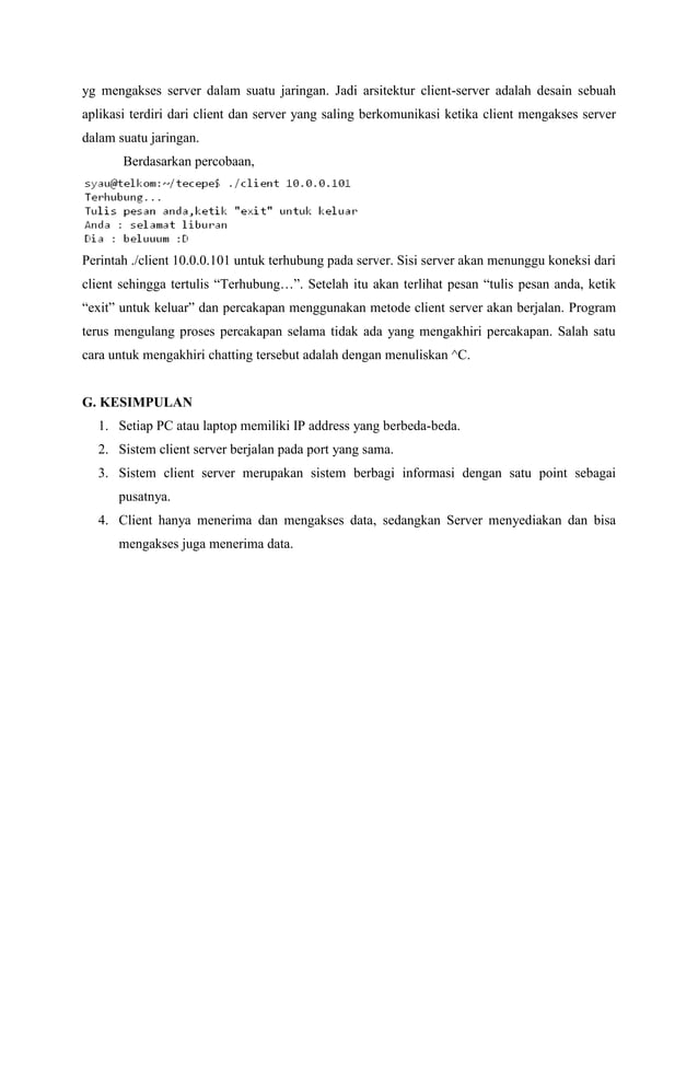 Aplikasi Chatting dengan Client-Server Menggunakan Protokol TCP | DOCX
