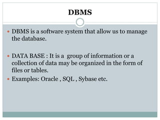 A project on DBMS and RDMS | PPTX | Databases | Computer Software and Applications
