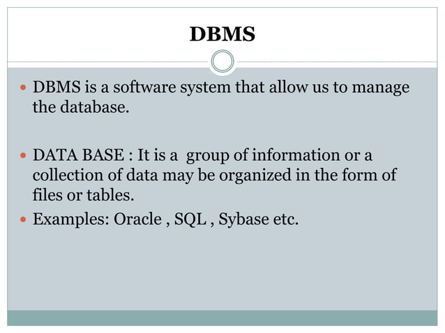 A project on DBMS and RDMS | PPTX | Databases | Computer Software and ...