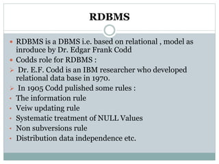 A project on DBMS and RDMS | PPTX | Databases | Computer Software and Applications