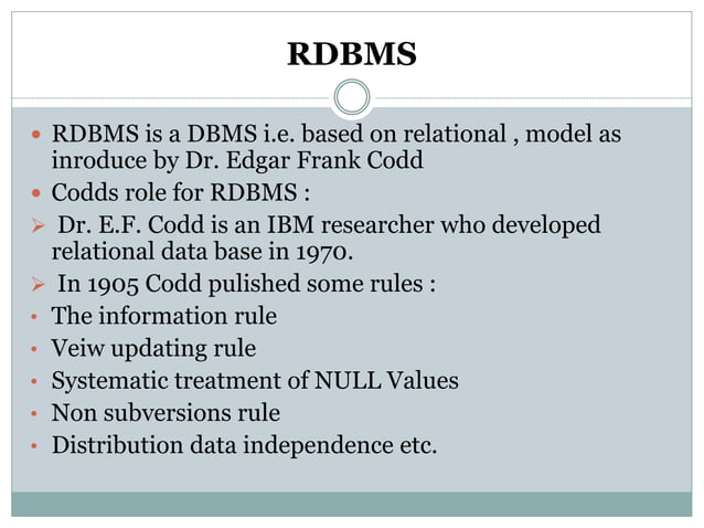A Project On Dbms And Rdms Pptx Databases Computer Software And