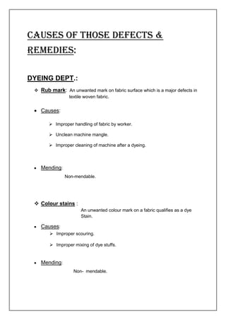 A PROJECT ON CUT & DEFECTS OF DYEING & FINISHING DEPARTMENT IN TEXTILES ...
