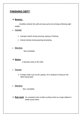 A PROJECT ON CUT & DEFECTS OF DYEING & FINISHING DEPARTMENT IN TEXTILES ...