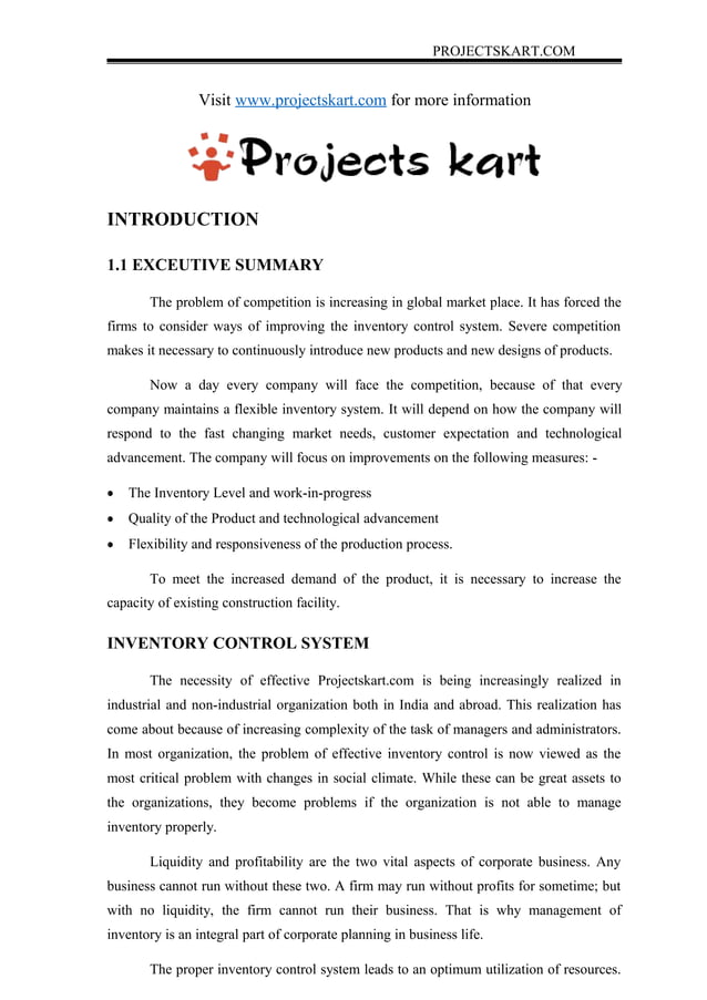 A project on inventory management | DOC
