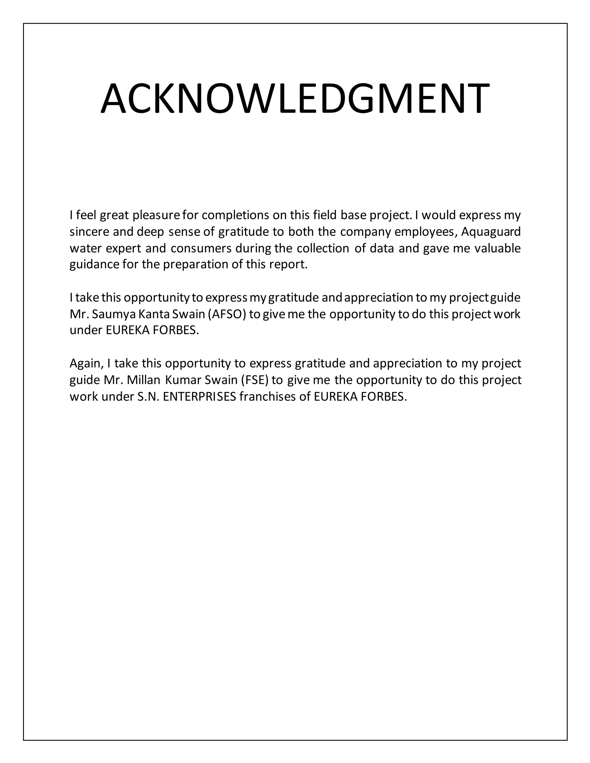 A project on marketing strategy and sales Eureka Forbes Aquaguard | DOCX