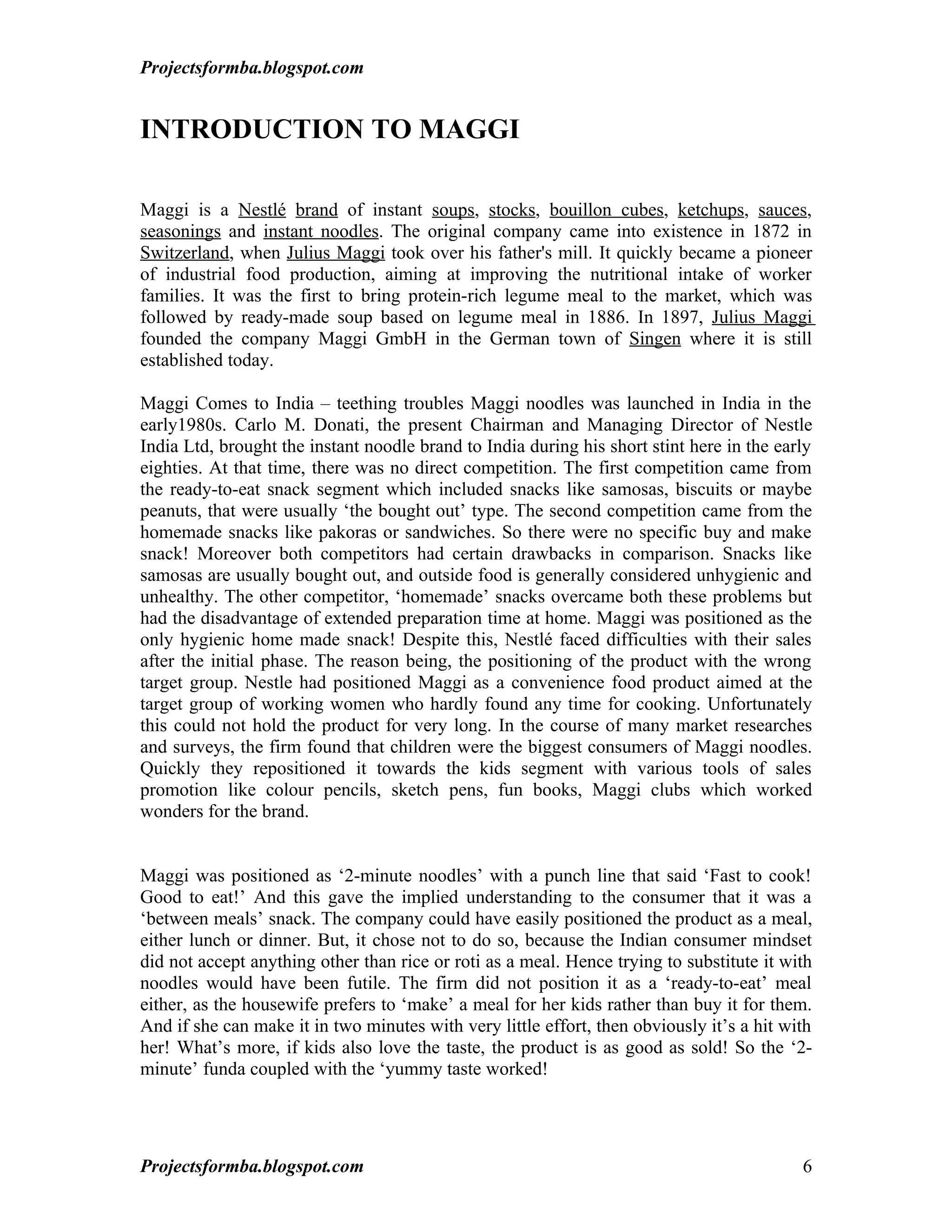 A project on research and methodology of maggi | DOC