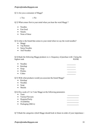A project on research and methodology of maggi | DOC