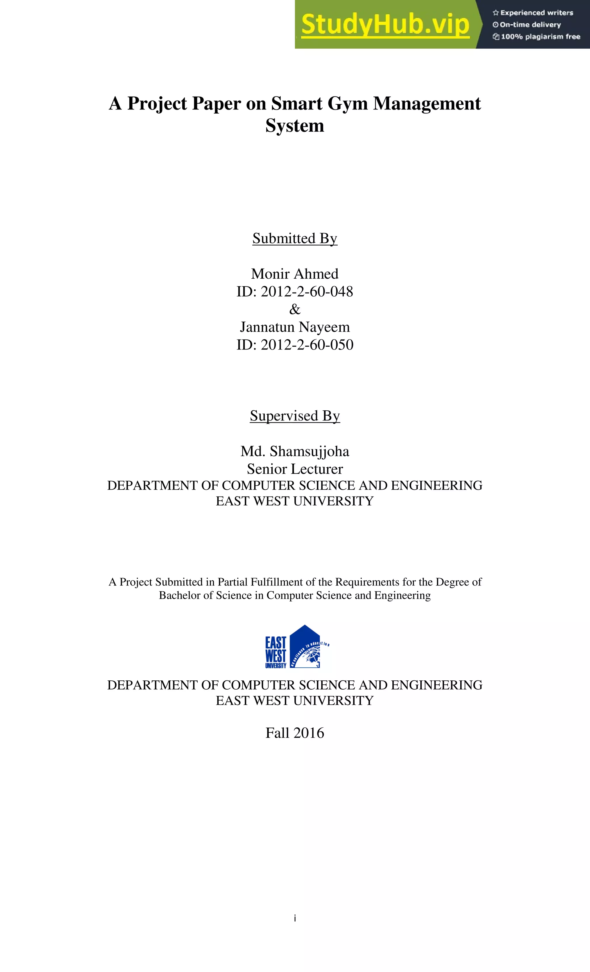 A Project Paper On Smart Gym Management System | PDF