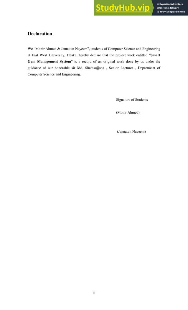 A Project Paper On Smart Gym Management System | PDF