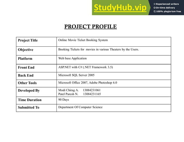 A PROJECT PRESENTATION ON ONLINE MOVIE TICKET BOOKING SYSTEM Internal ...