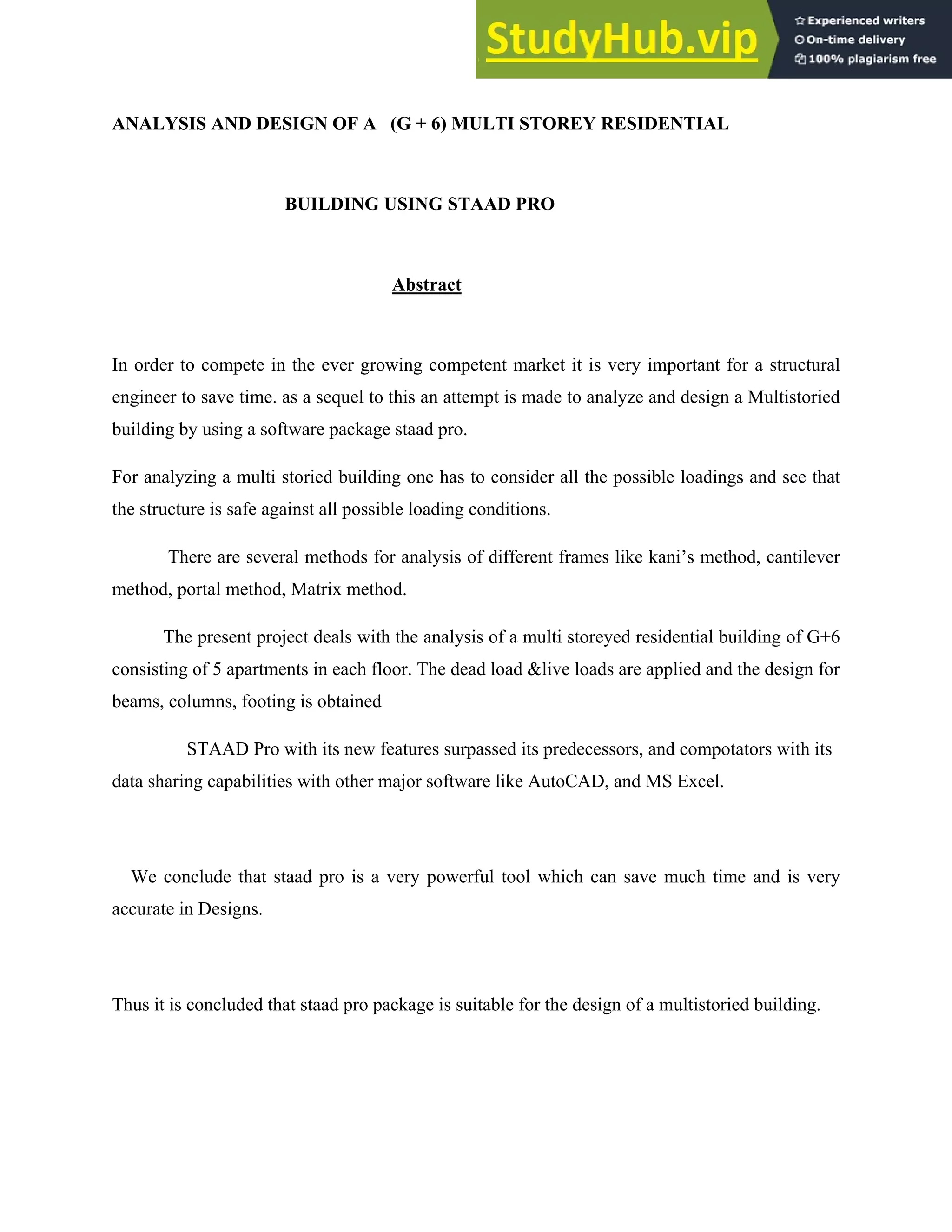 A PROJECT REPORT ON ANALYSIS AND DESIGN OF MULTI STOREY(G 6) RESIDENTIAL BUILDING USING STAAD ...