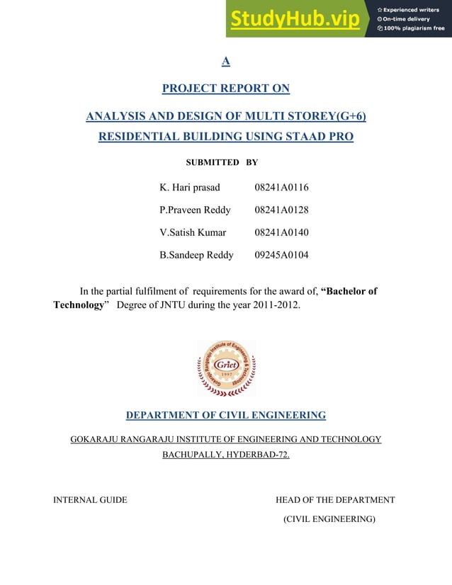 A PROJECT REPORT ON ANALYSIS AND DESIGN OF MULTI STOREY(G 6 ...