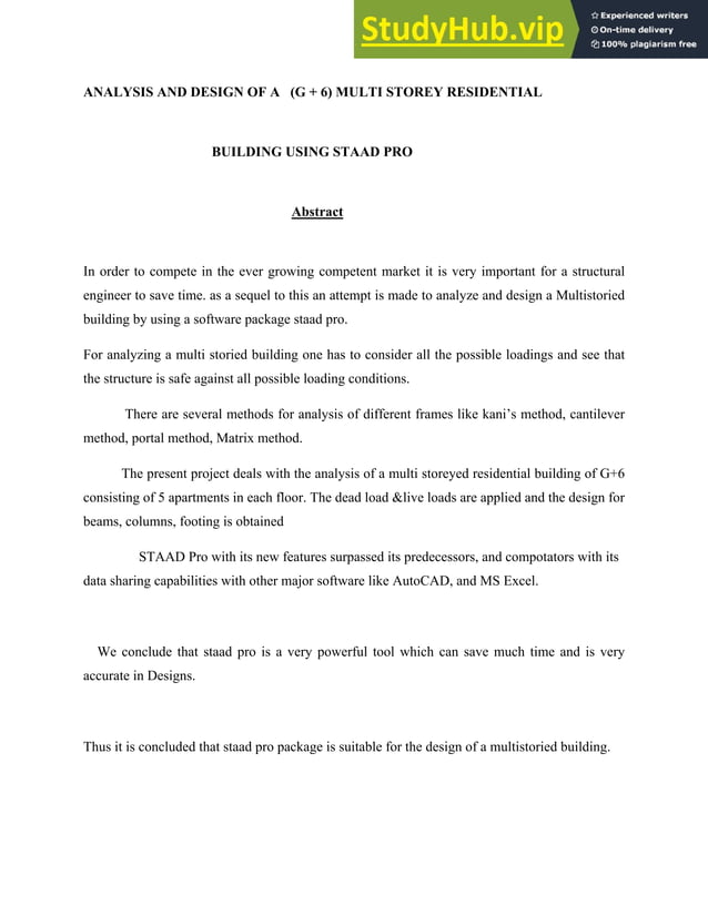 A PROJECT REPORT ON ANALYSIS AND DESIGN OF MULTI STOREY(G 6 ...