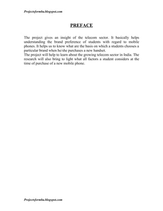 A project report on brand preference of mobile phones | DOC
