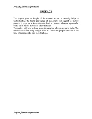 A project report on brand preference of mobile phones | DOC