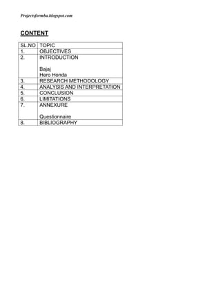 A project report on comparative study of bajaj and hero honda | DOCX