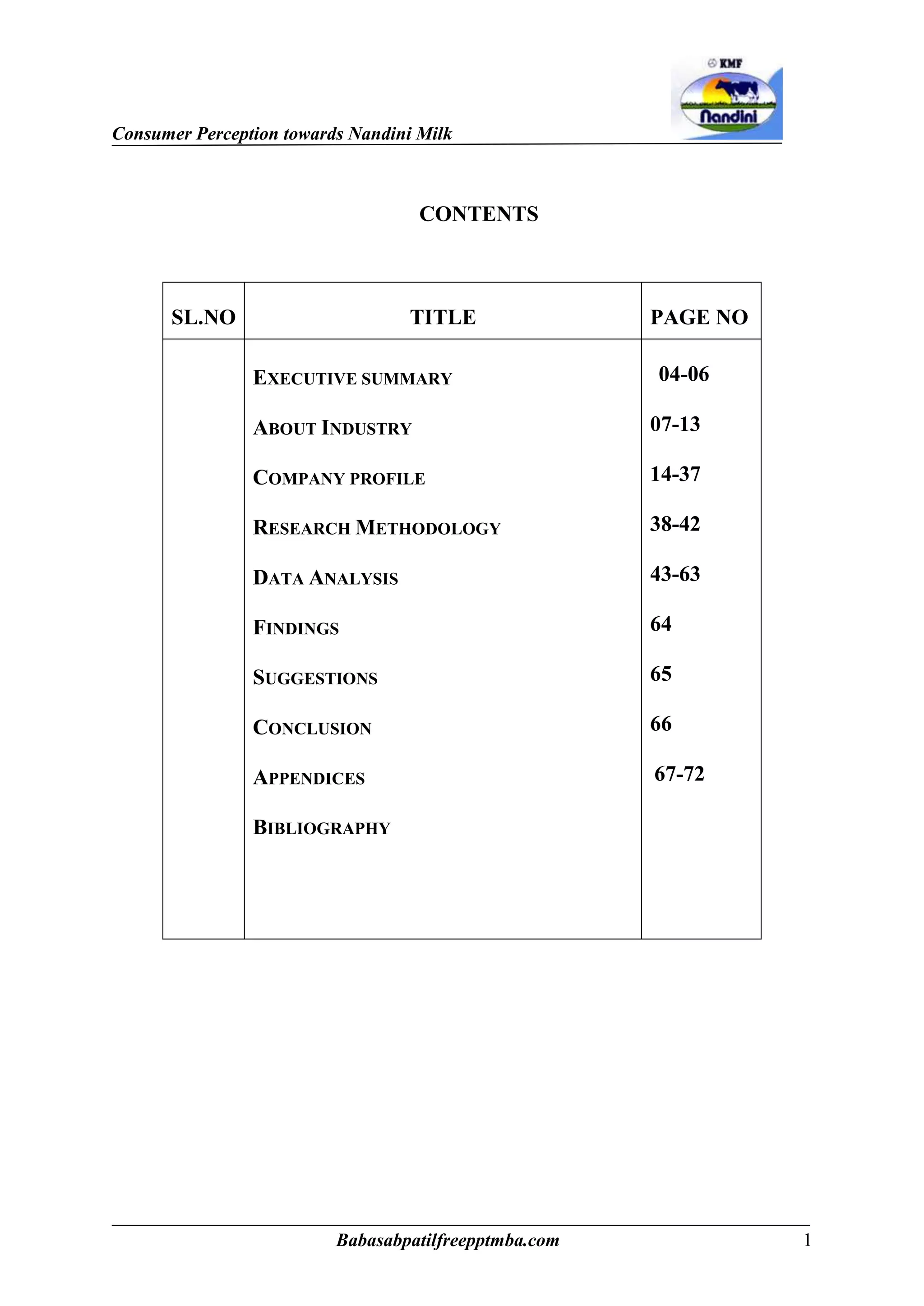 A project report on consumer perception towards nandini milk | DOC