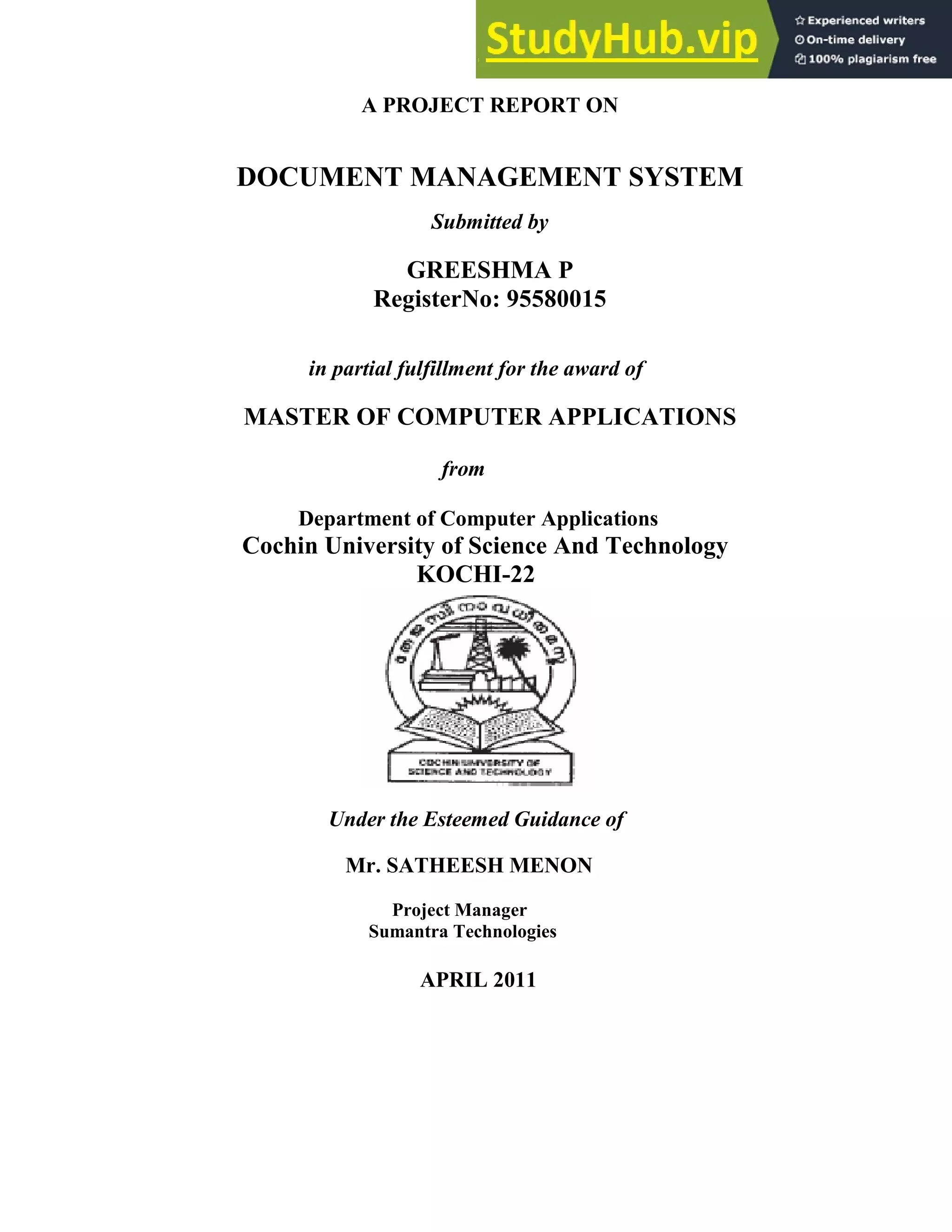 A PROJECT REPORT ON DOCUMENT MANAGEMENT SYSTEM MASTER OF COMPUTER APPLICATIONS.pdf