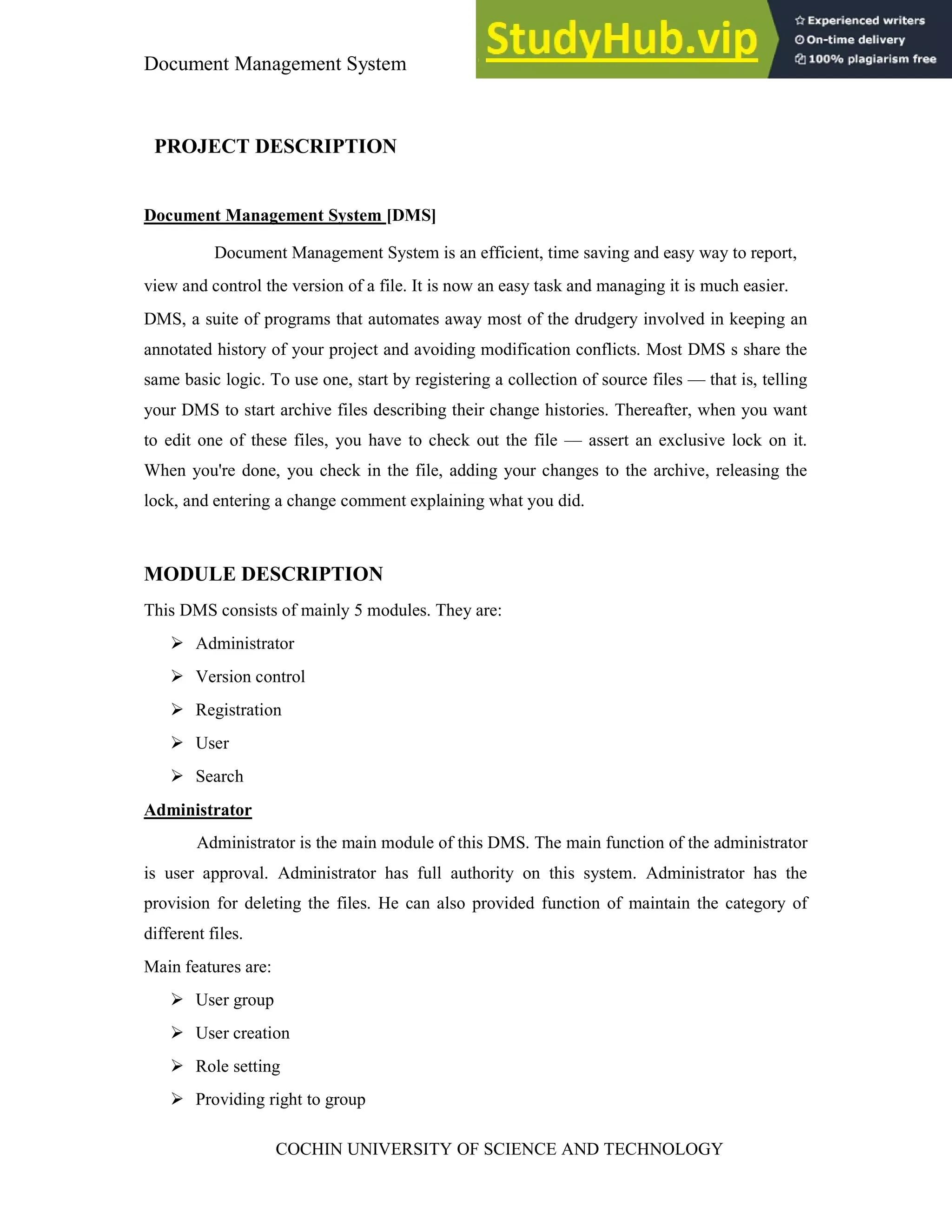 A PROJECT REPORT ON DOCUMENT MANAGEMENT SYSTEM MASTER OF COMPUTER ...