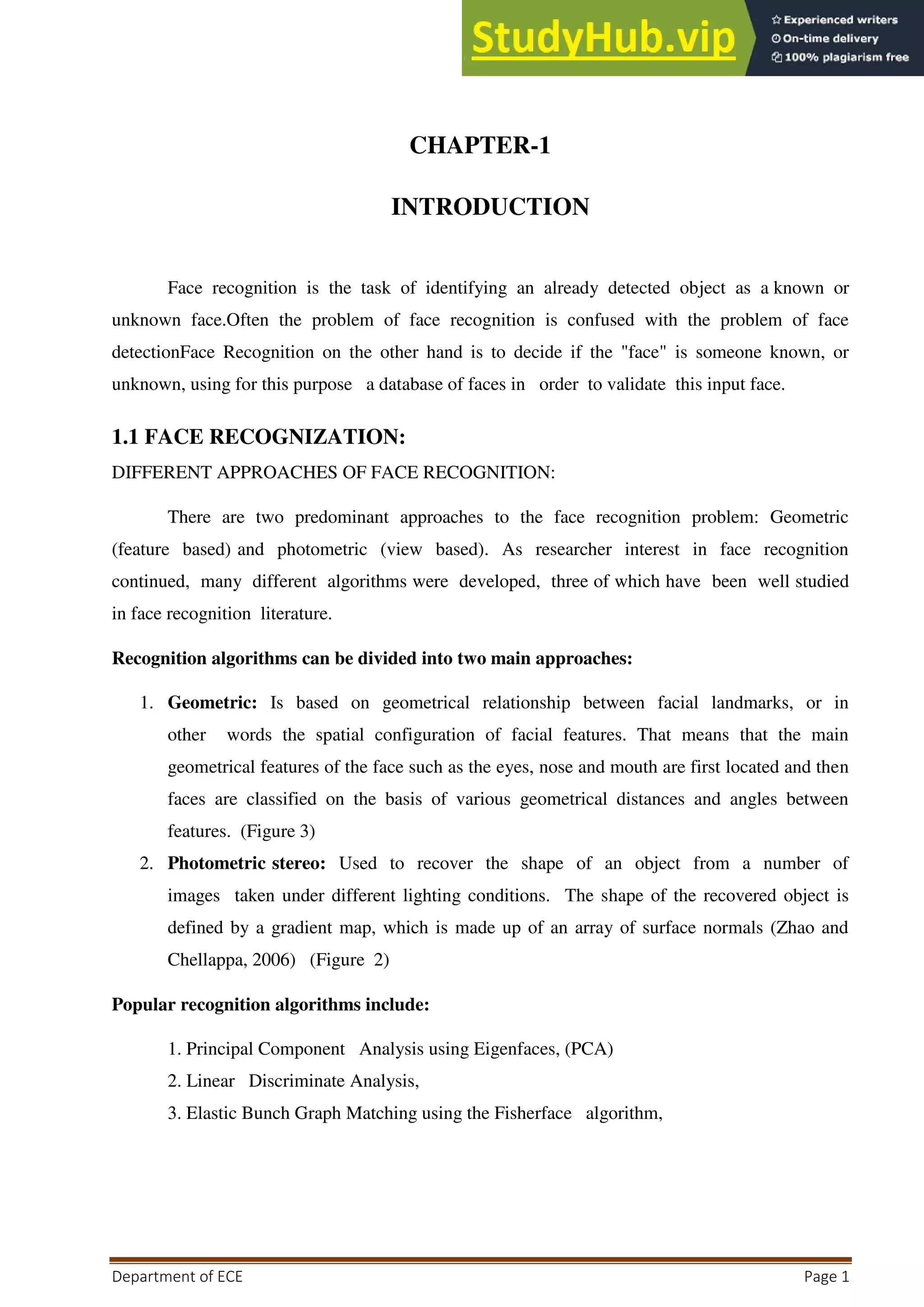 A PROJECT REPORT ON FACE RECOGNITION SYSTEM WITH FACE DETECTION | PDF