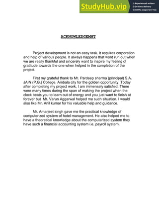 A PROJECT REPORT ON HOTEL MANAGEMENT SYSTEM | PDF