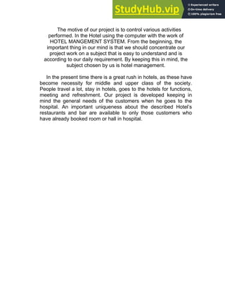 A PROJECT REPORT ON HOTEL MANAGEMENT SYSTEM | PDF