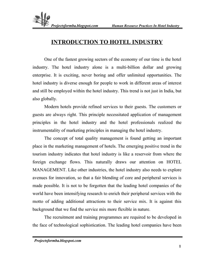 A project report on hr practice in hotel industry | DOC