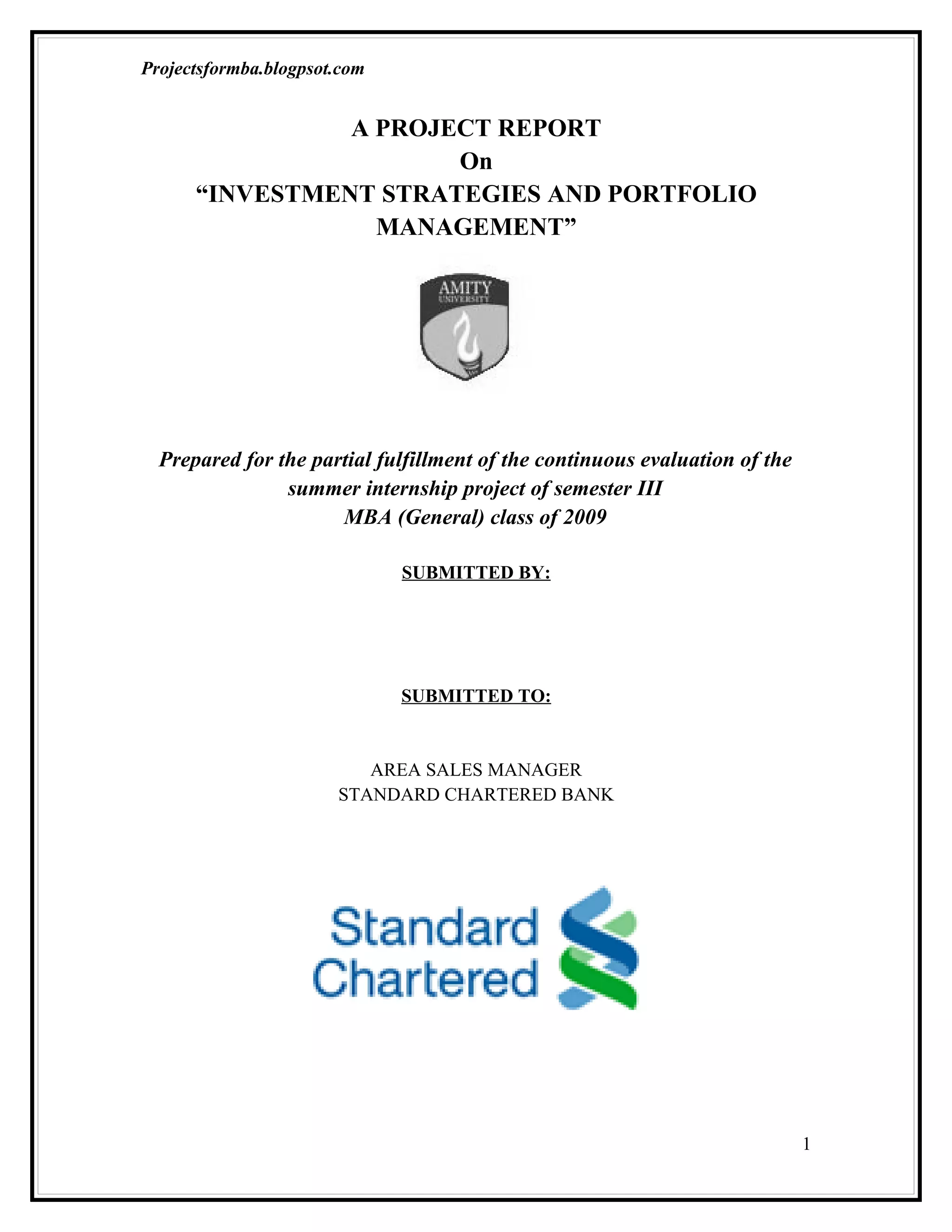 A project report on investment strategies and portfolio management at ...