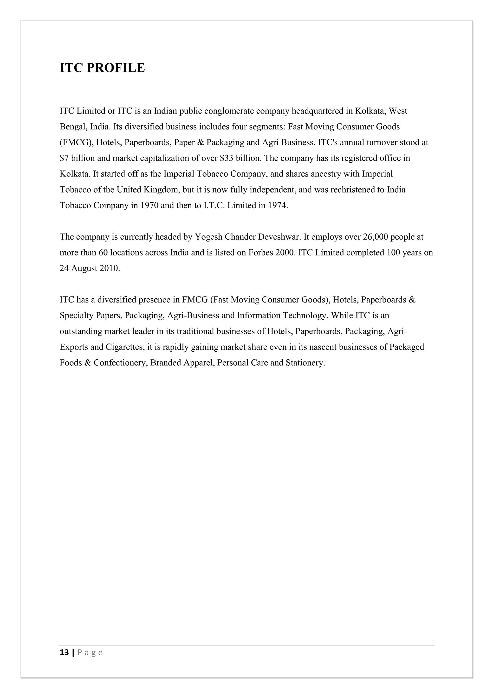A project report on itc | DOCX