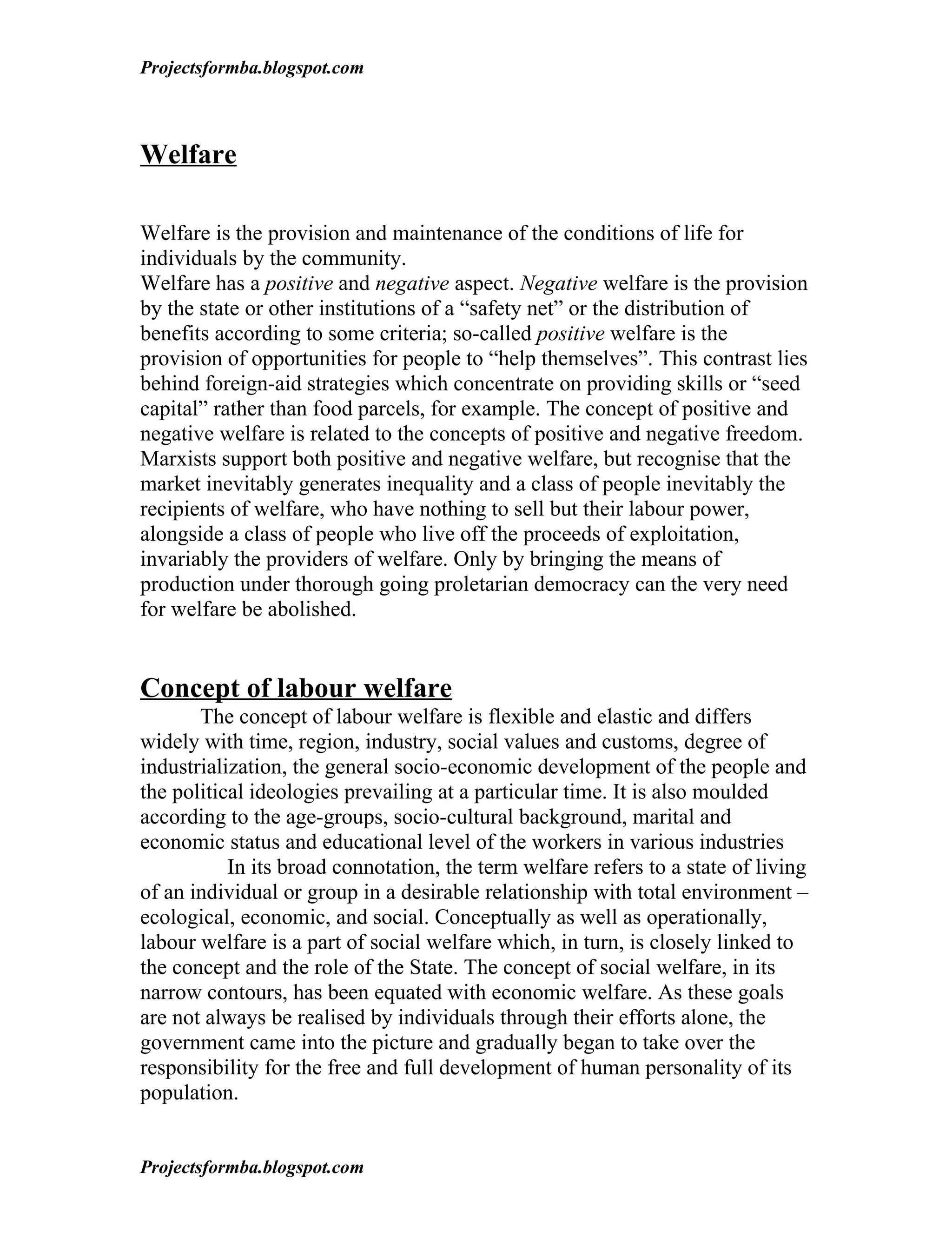 A project report on labour welfare | DOC