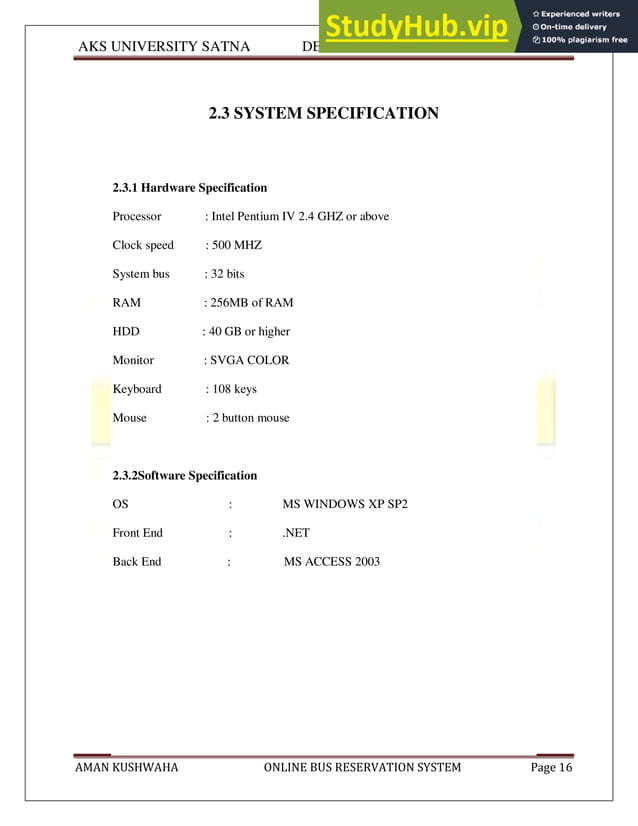 A PROJECT REPORT ON Online Bus Reservation System | PDF