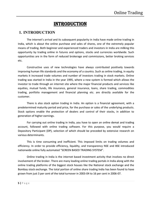 A project report on online trading | PDF
