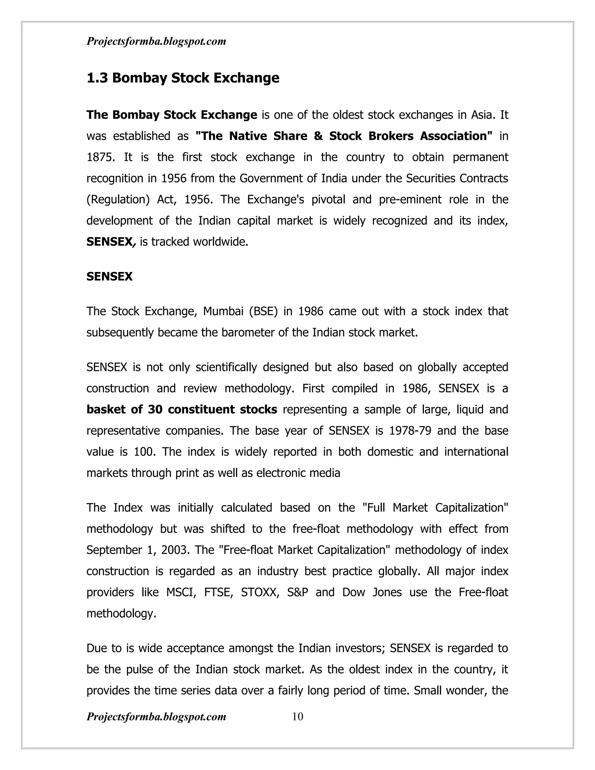 A project report on overview of indian stock market | DOC