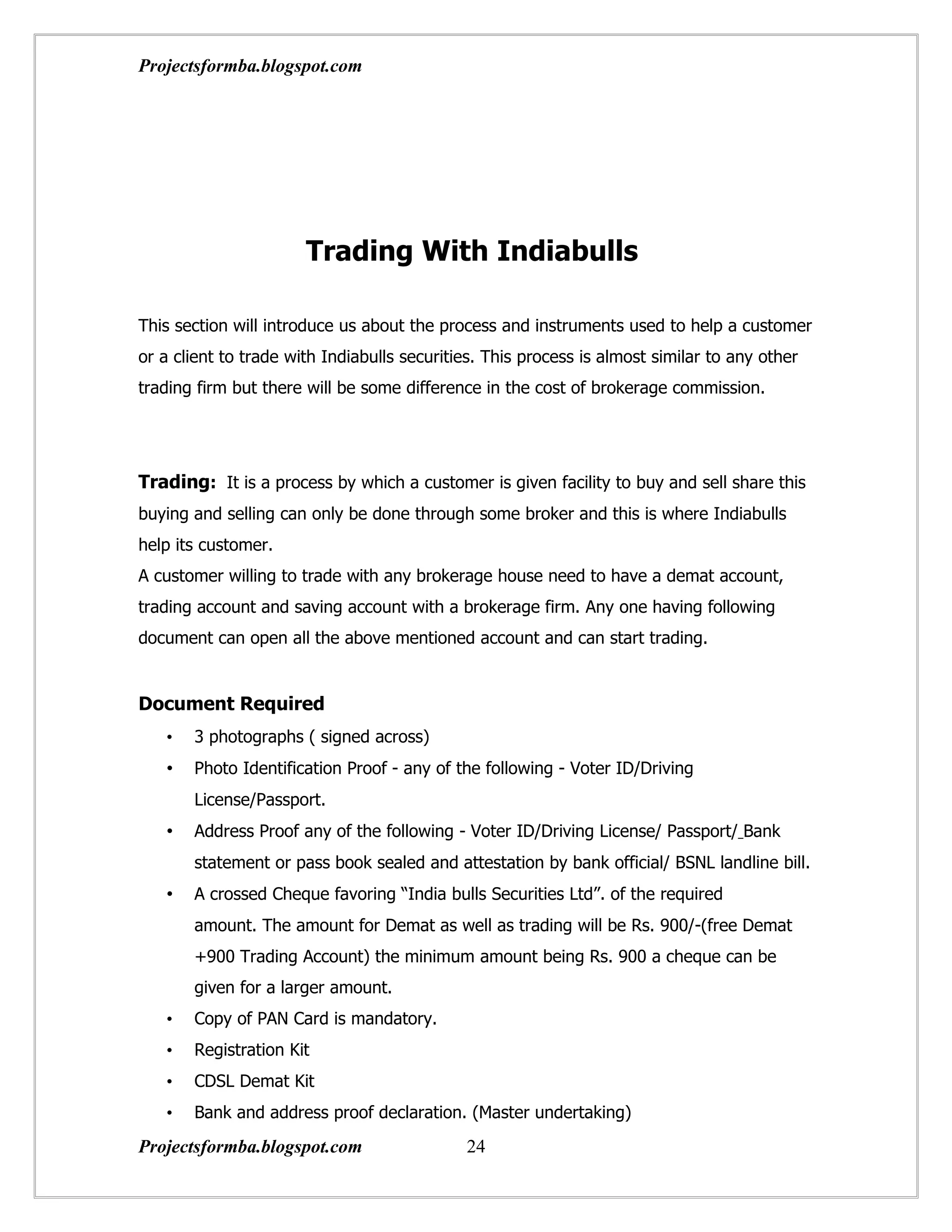 A project report on overview of indian stock market | DOC