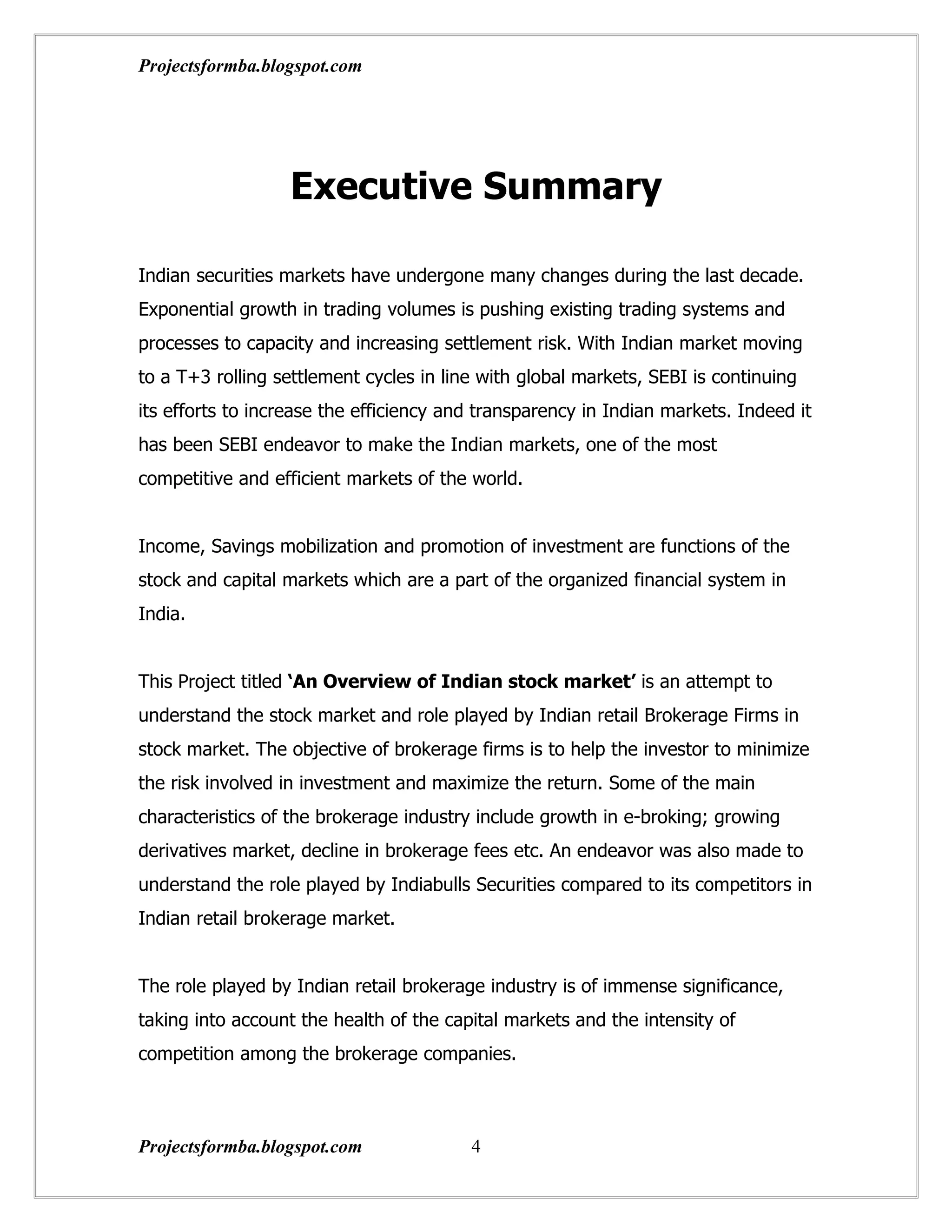 A project report on overview of indian stock market | DOC