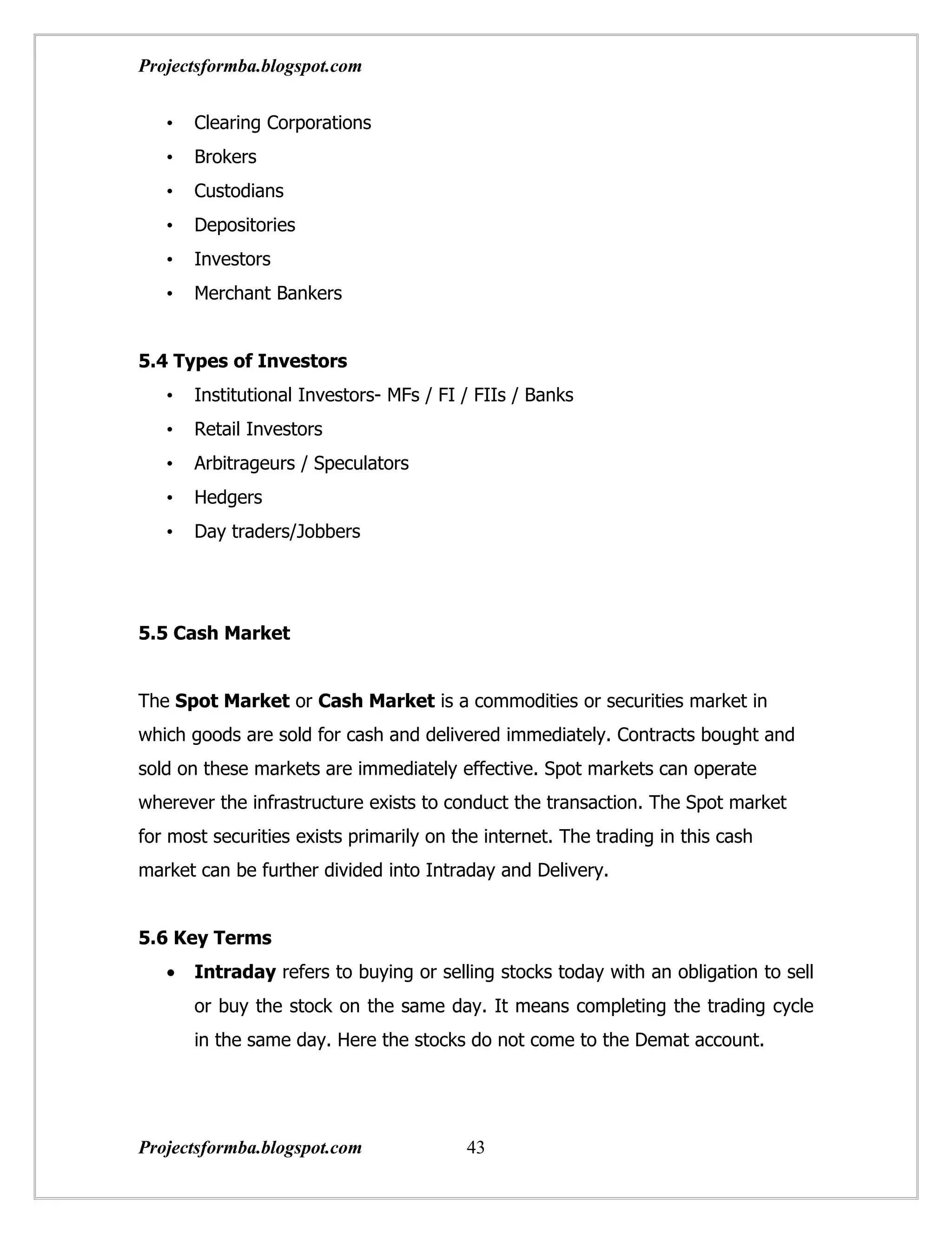A project report on overview of indian stock market | DOC