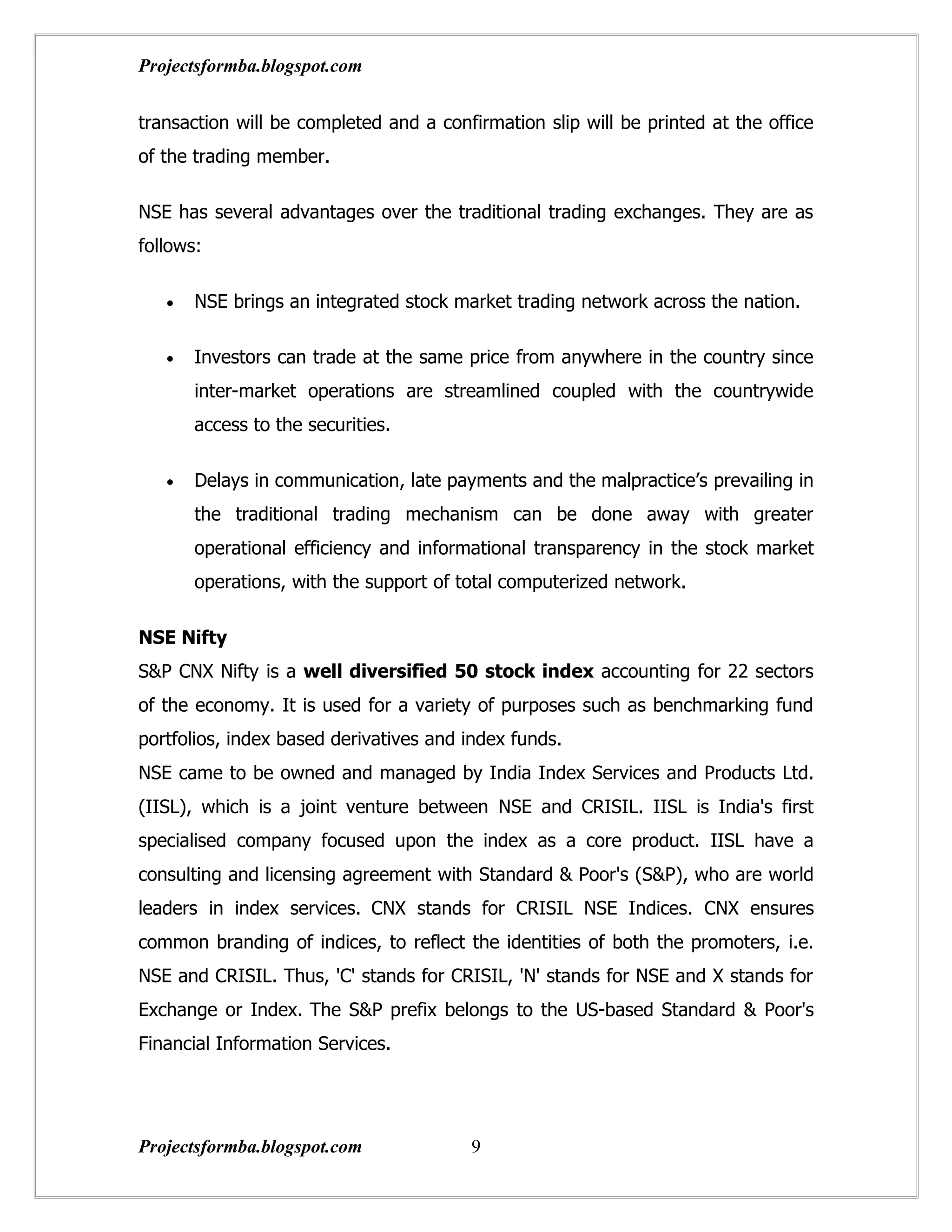A project report on overview of indian stock market | DOC
