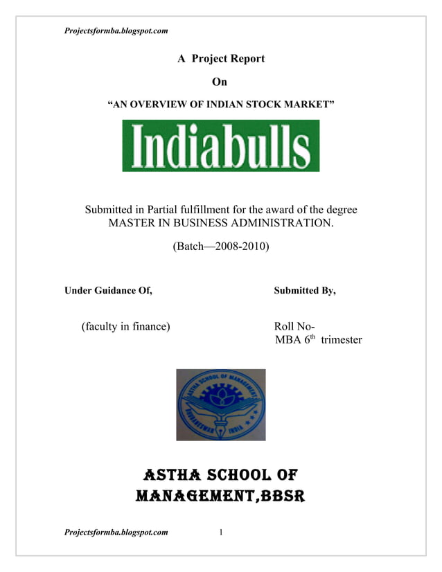 A project report on overview of indian stock market | DOC | Stocks and ...