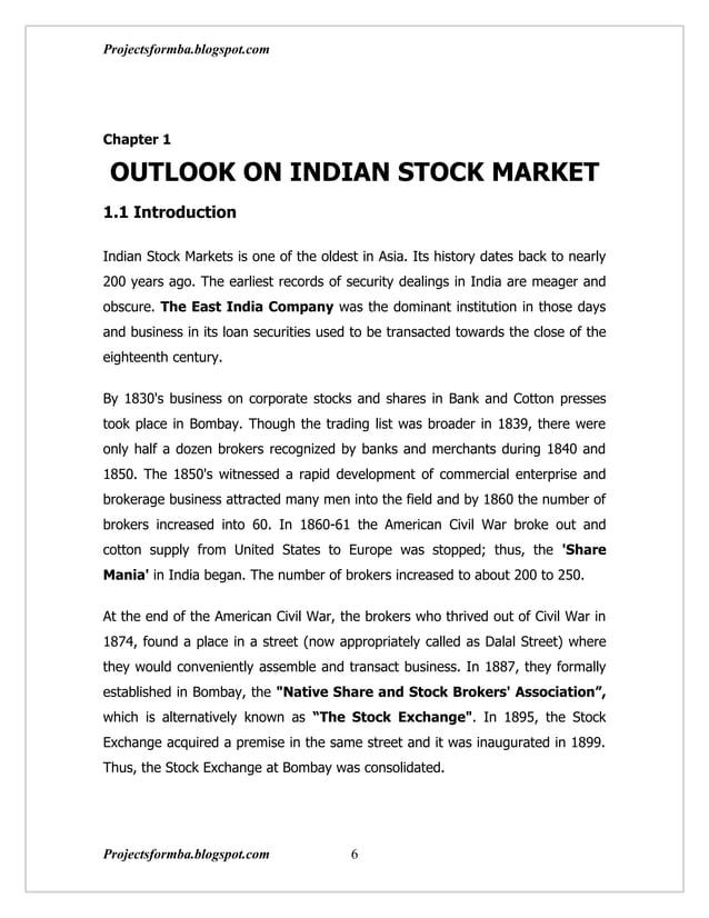 A project report on overview of indian stock market | DOC | Stocks and ...