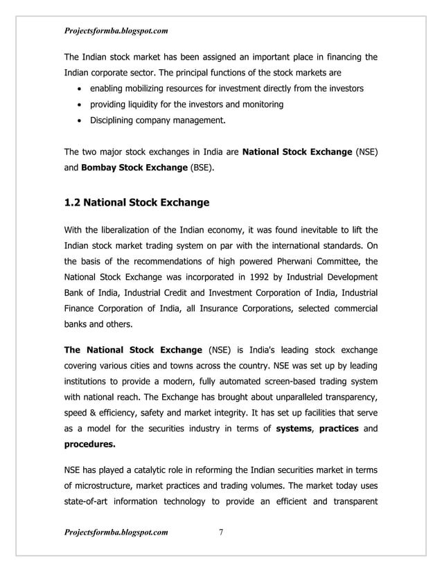 A project report on overview of indian stock market | DOC | Stocks and ...