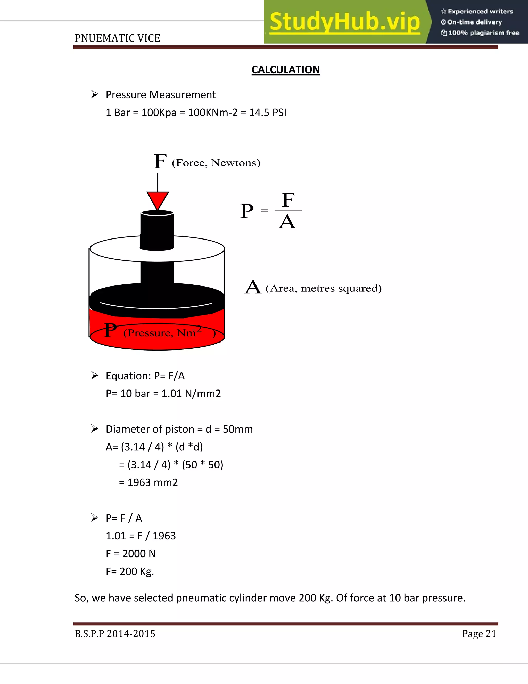 A PROJECT REPORT ON Quot PNEUMATIC VICE Quot Internal Guide | PDF