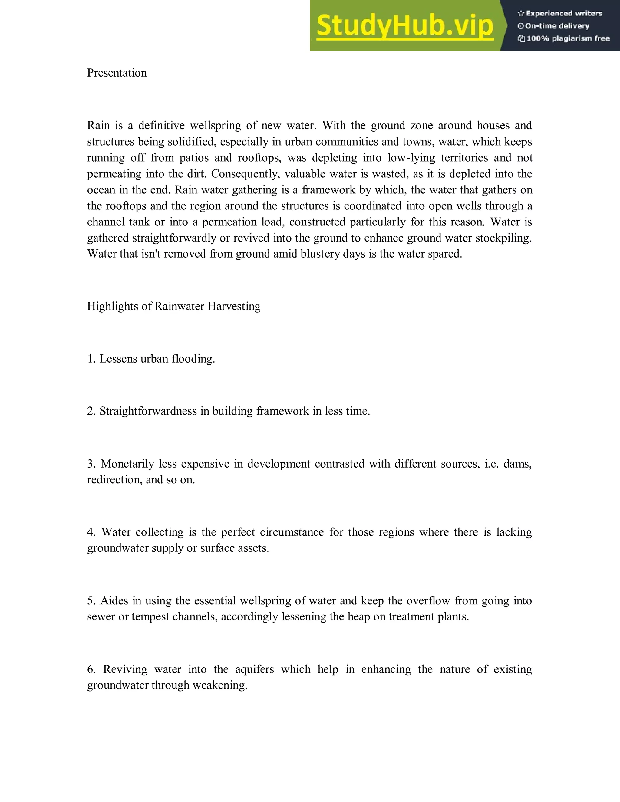 A PROJECT REPORT ON RAINWATER HARVESTING AT | PDF