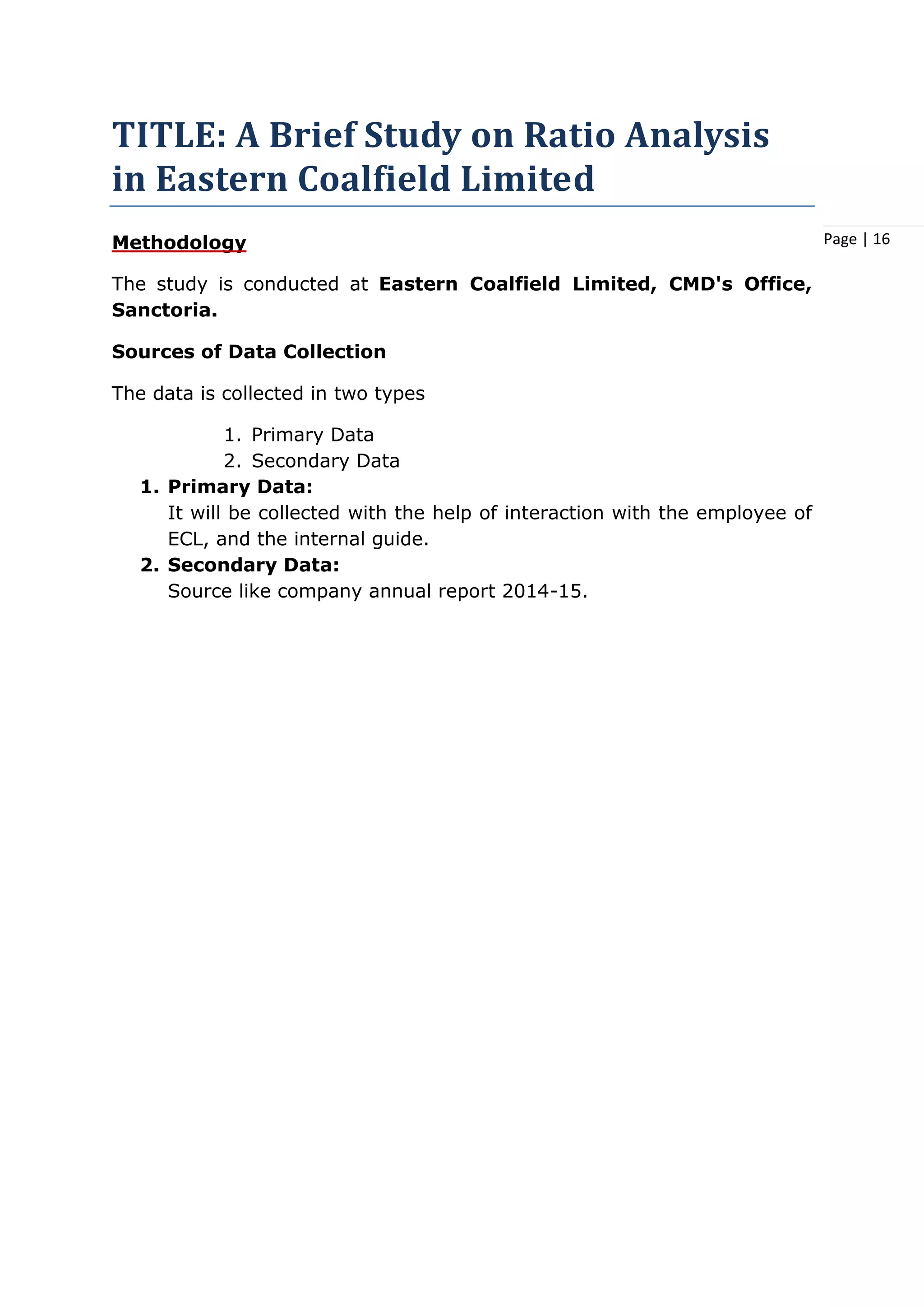 A project report on ratio analysis 2016 | PDF