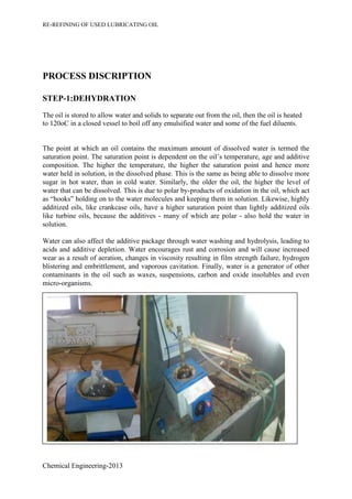 A project report on re-refining of used lube oil | DOCX