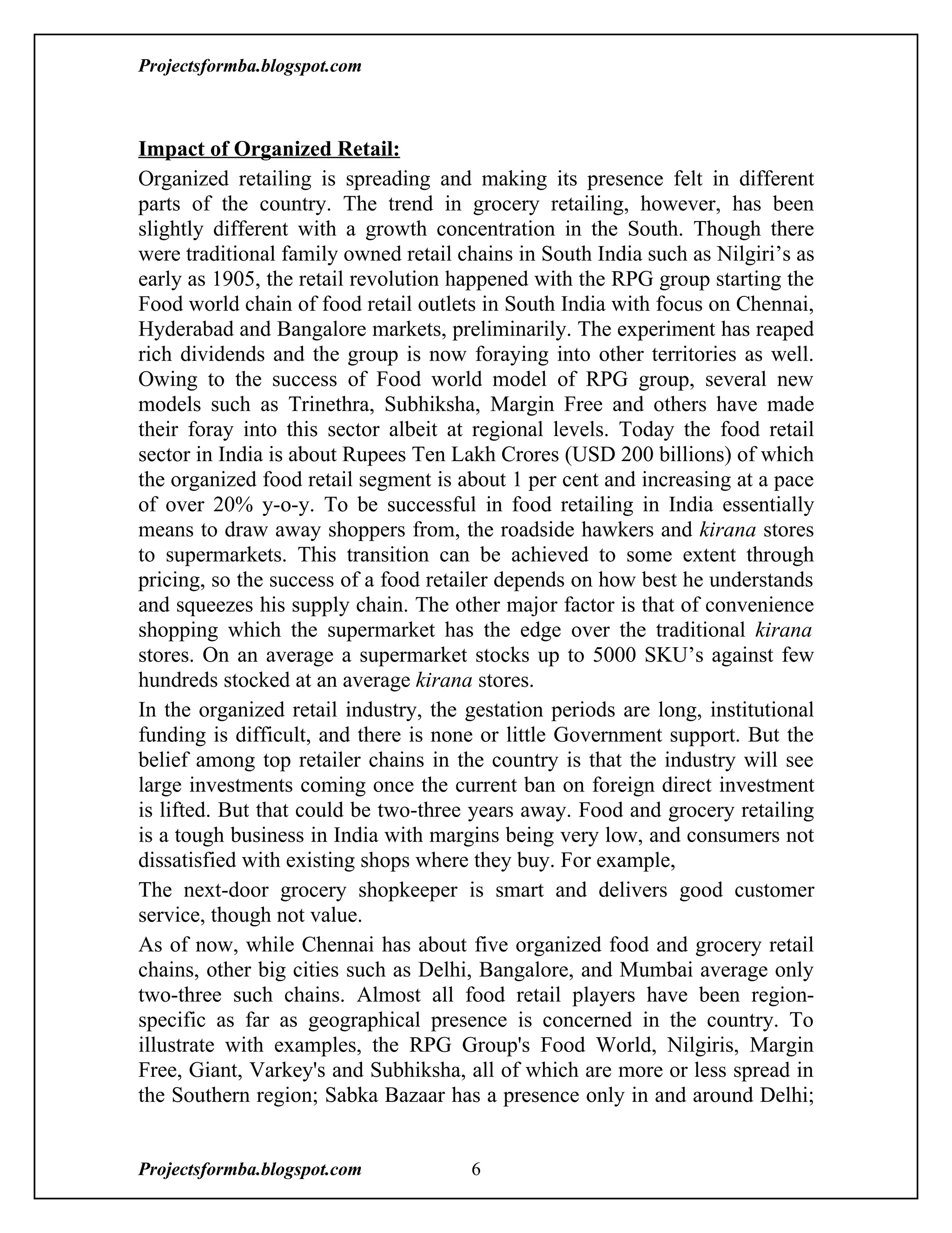 A project report on retail industry in india | DOC